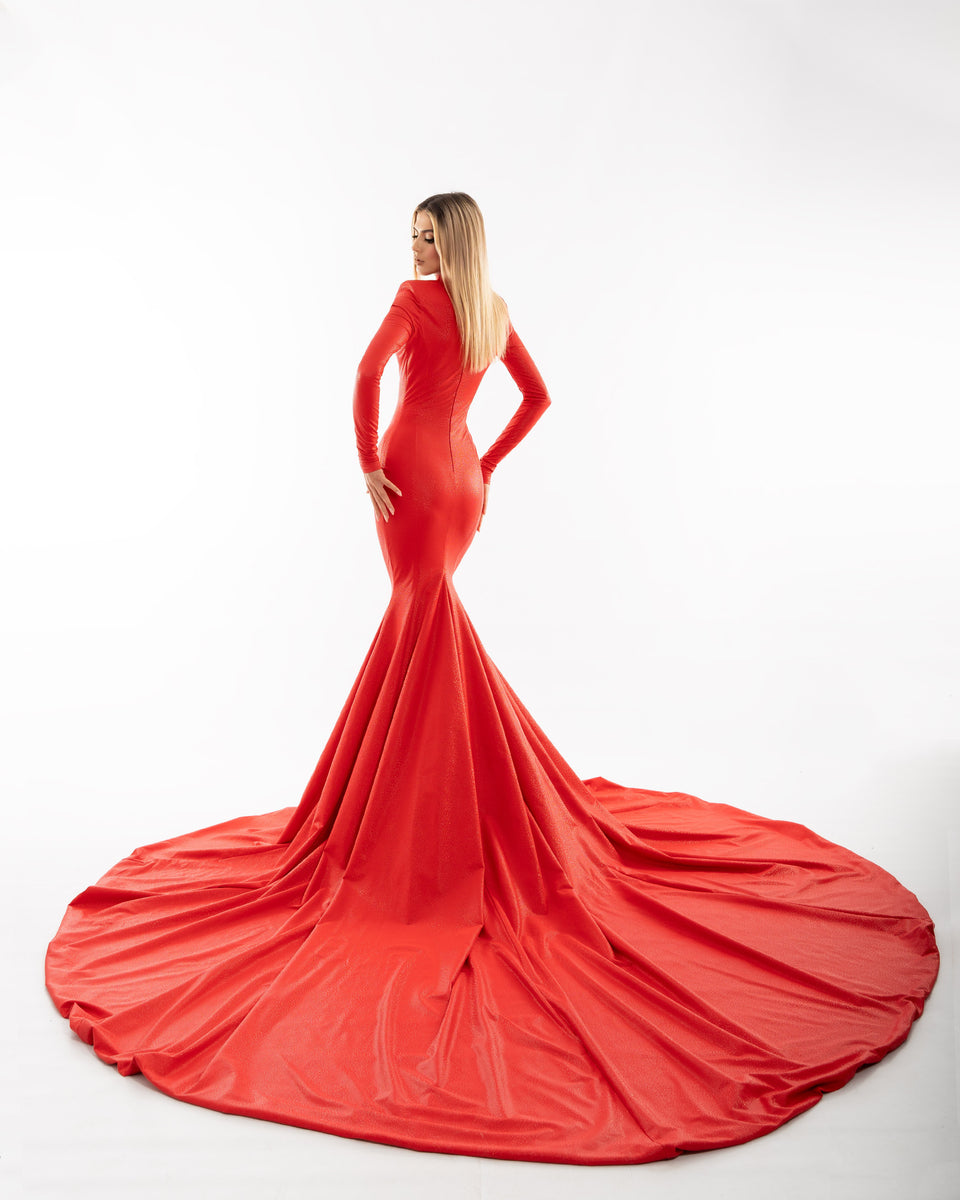 High Neck Long Red Dress – ALBINA DYLA