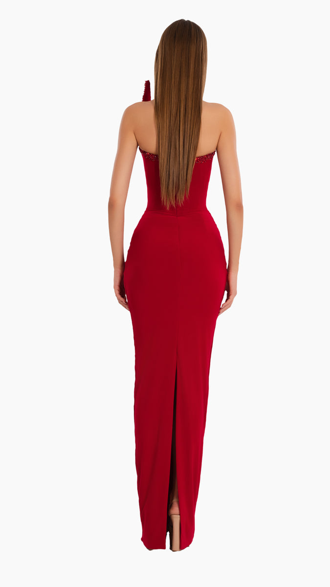 One-Shoulder Scarlet Gown – ALBINA DYLA